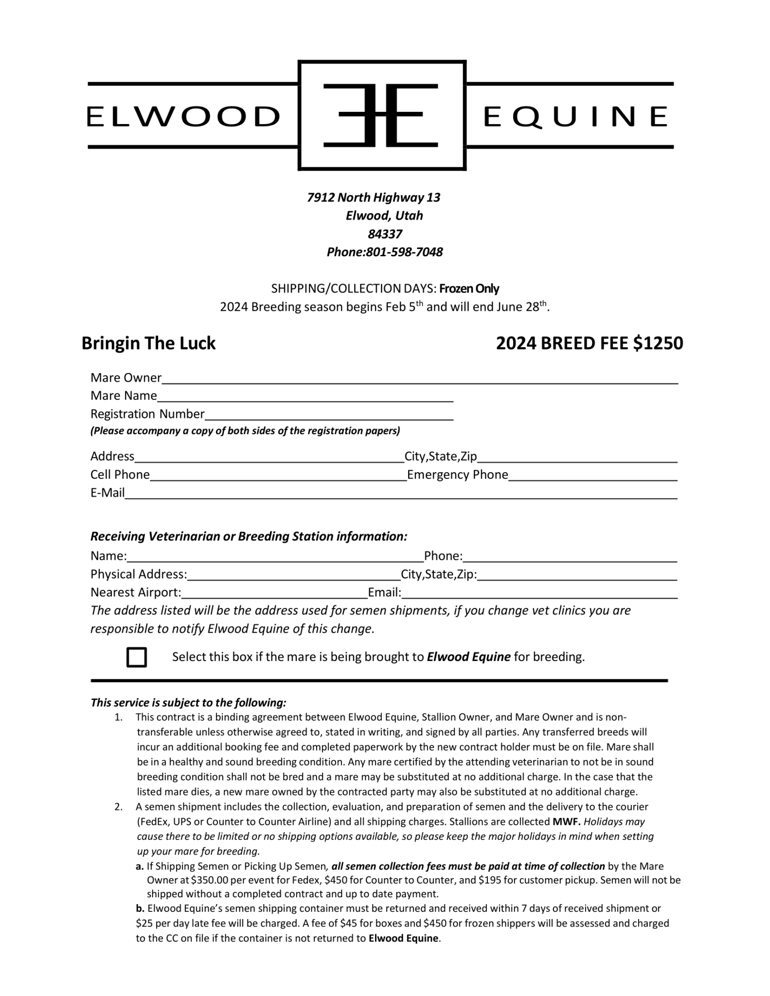 Contracts - Elwood Equine